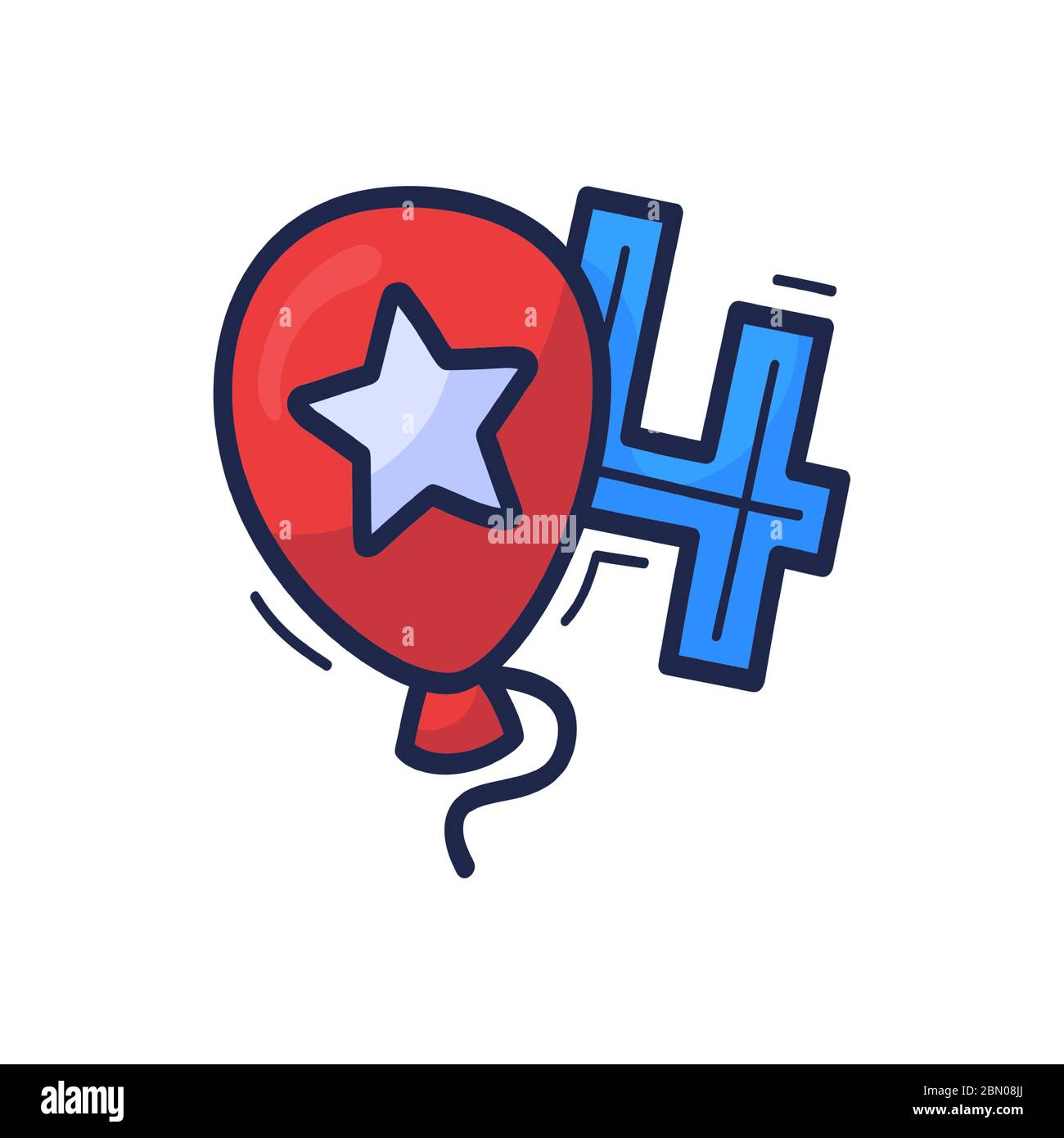 The balloon icon with the number of July 4 is drawn by hand in cartoon ...