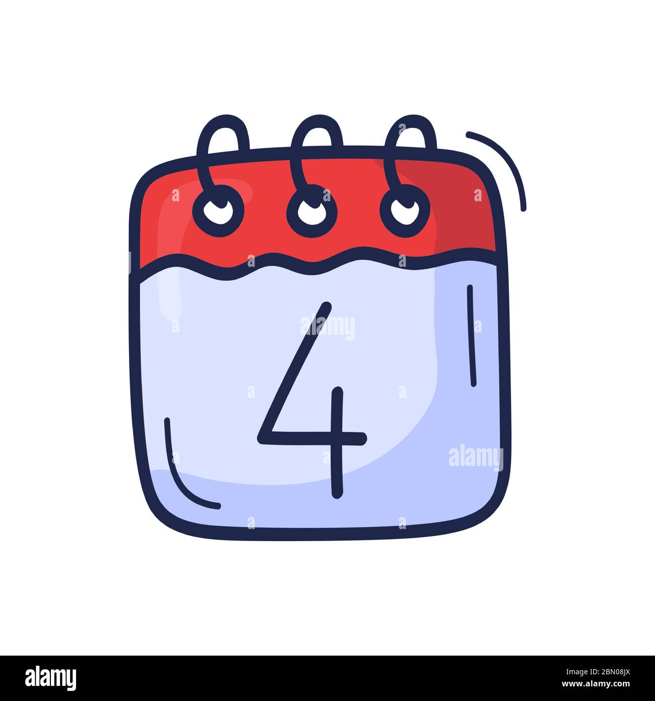 The calendar icon with the number of July 4 is drawn by hand in cartoon ...