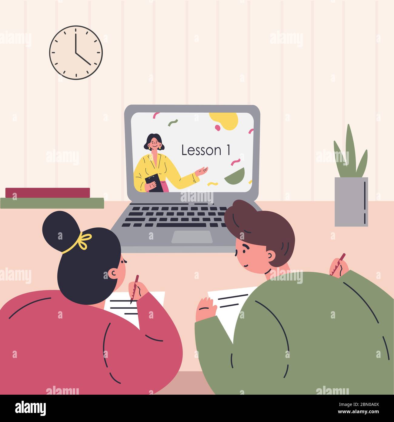 Online education.Kids learn lessons on laptop Stock Vector Image & Art ...