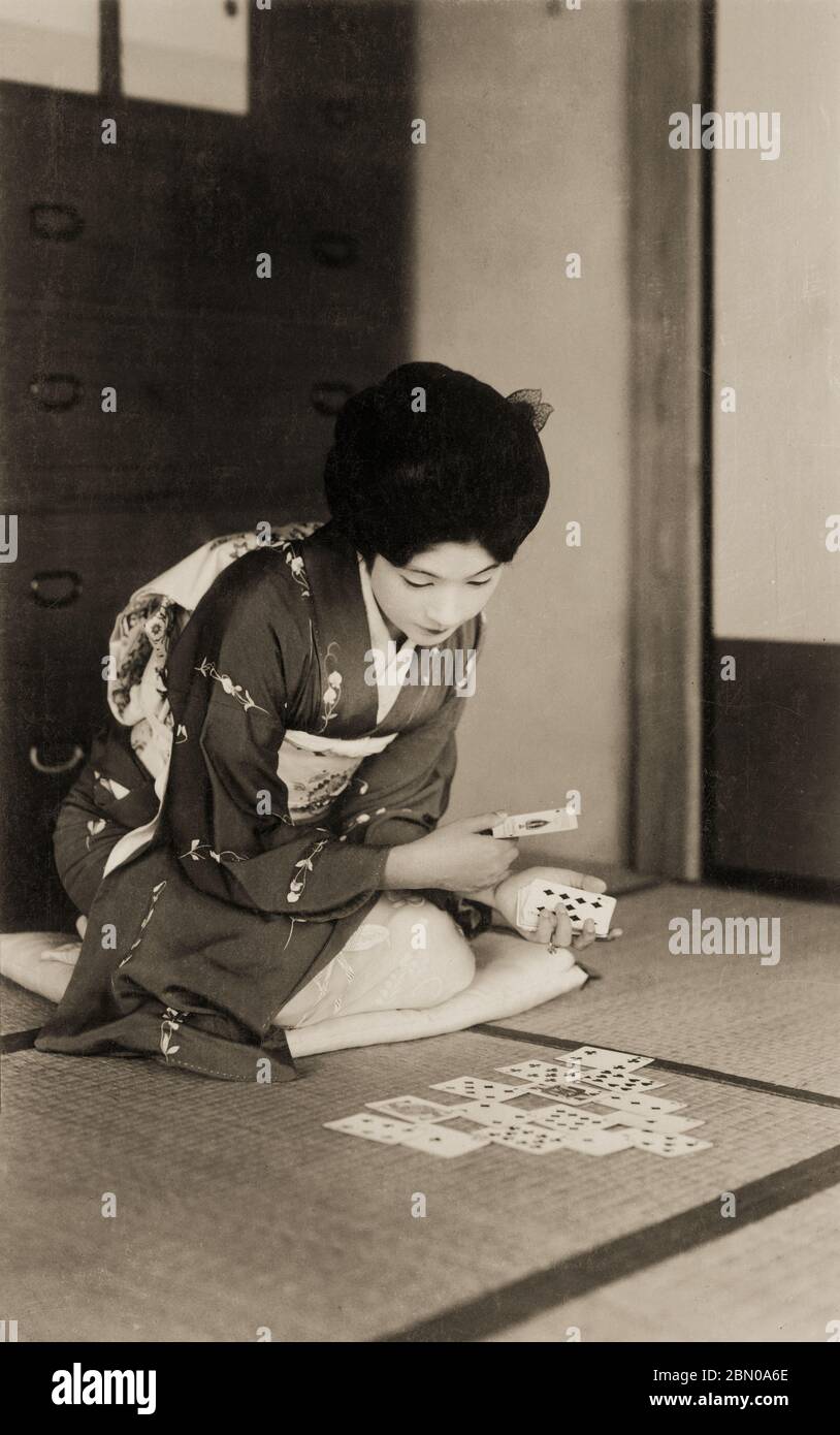 [ 1930s Japan - Japanese Woman Playing Solitaire ] — Japanese woman in ...
