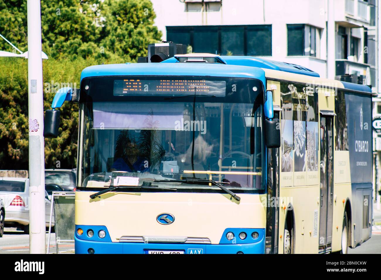Limassol Cyprus March 19, 2020 View of a traditional public bus rolling ...