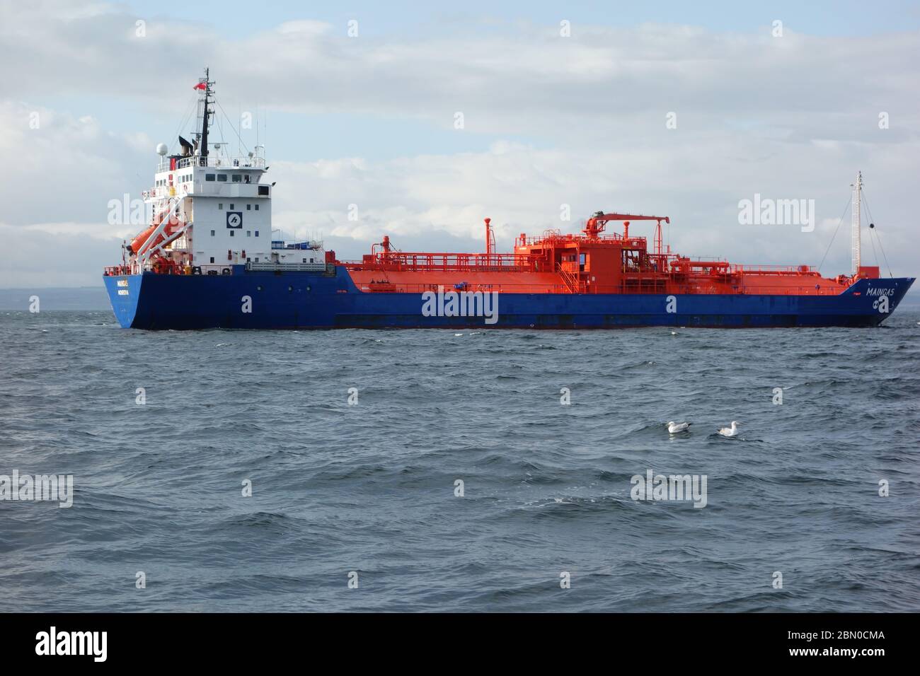 A modern gas tanker in the North Sea near Hartlepool, County Durham ...