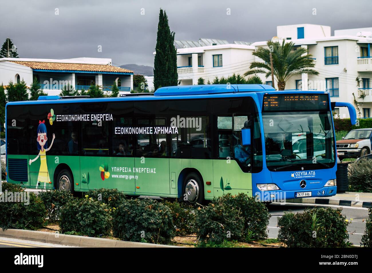 Paphos Cyprus February 29, 2020 View of a traditional public bus ...