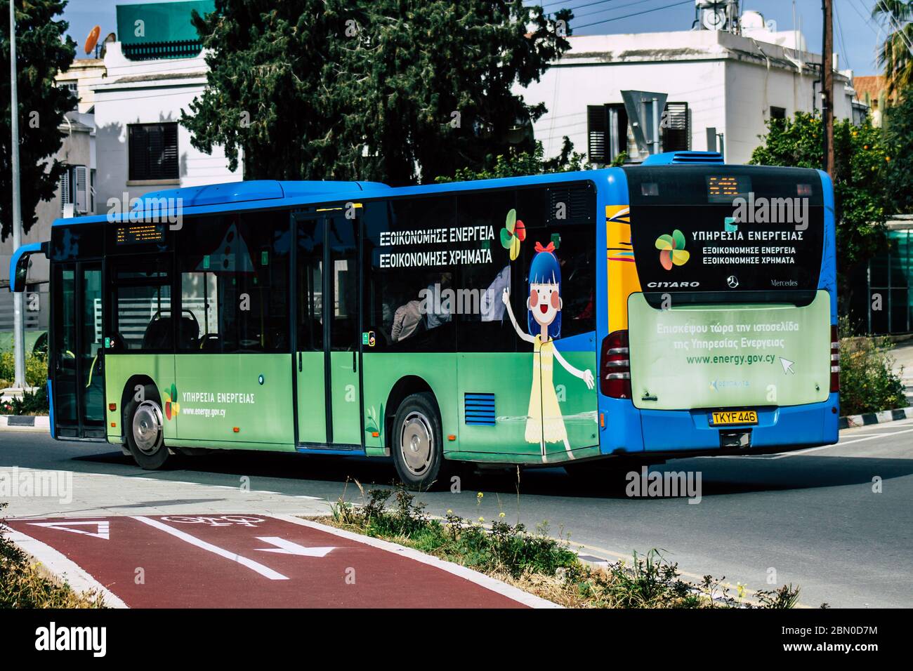 Paphos Cyprus March 06, 2020 View of a traditional public bus rolling ...