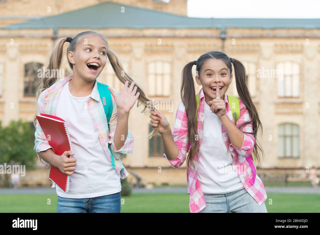 Happiness and joy. Smiling friends having fun at school yard. Happy ...