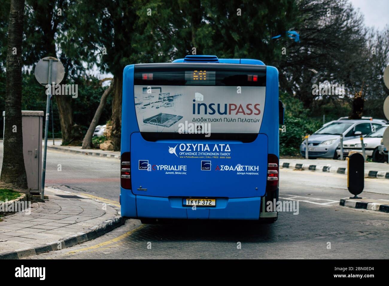 Paphos Cyprus February 29, 2020 View of a traditional public bus ...