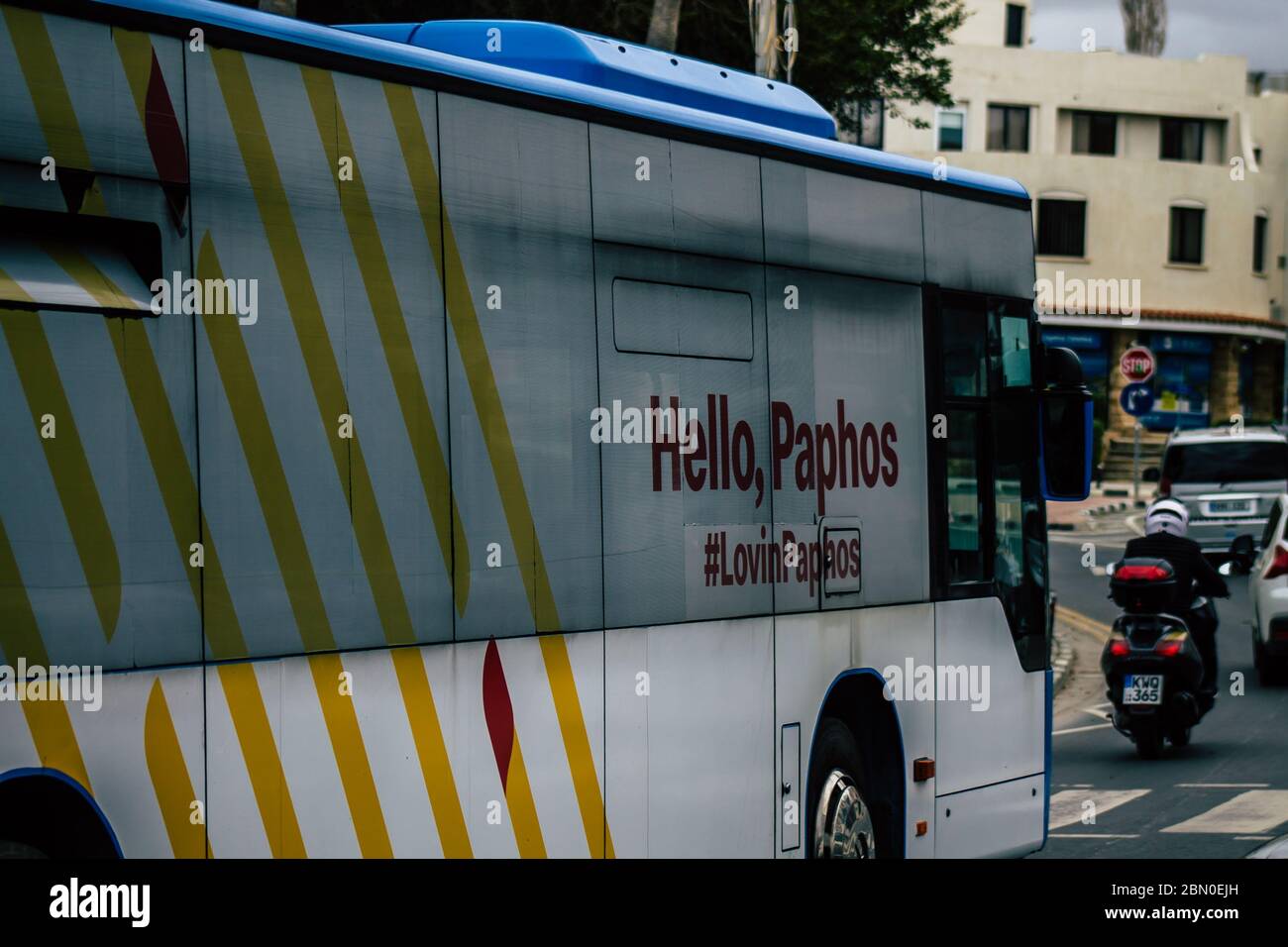 Paphos Cyprus February 29, 2020 View of a traditional public bus ...