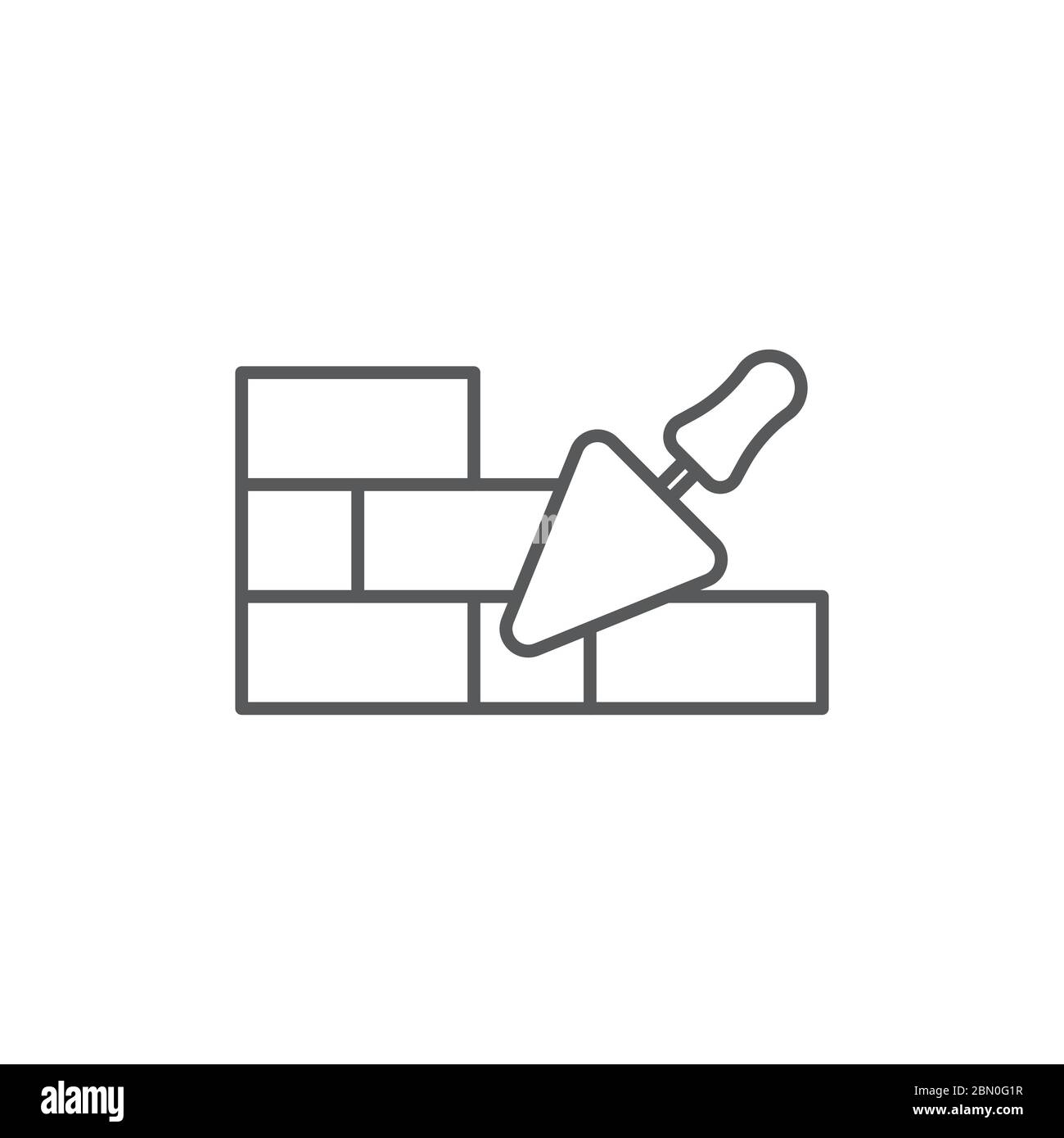 Trowel and brick wall vector icon symbol isolated on white background ...