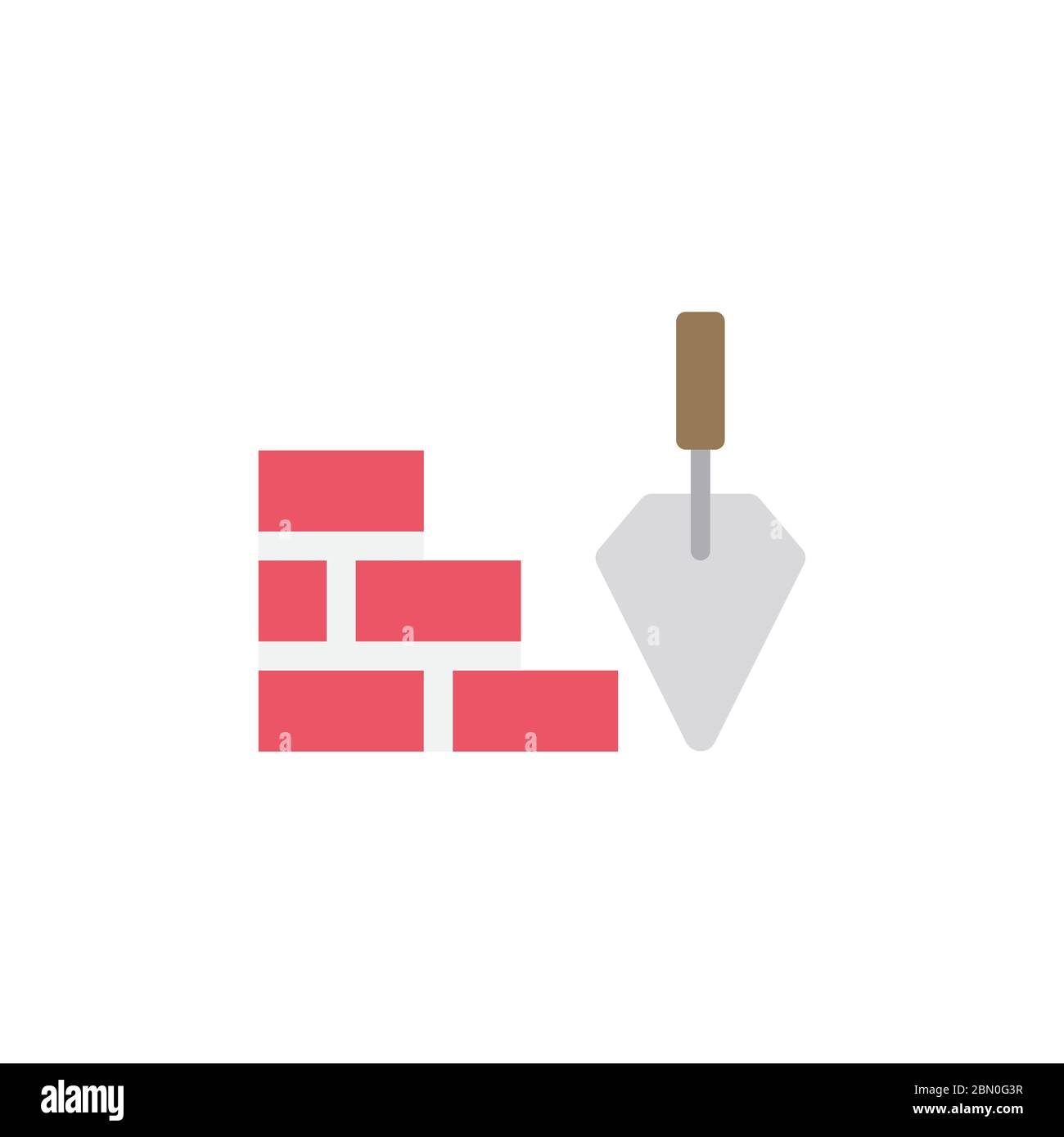 Trowel and brick wall vector icon symbol isolated on white background ...