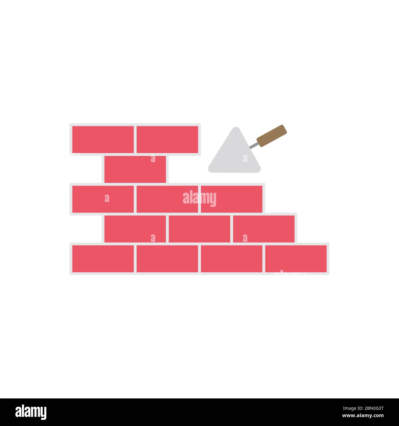 Trowel and brick wall vector icon symbol isolated on white background ...