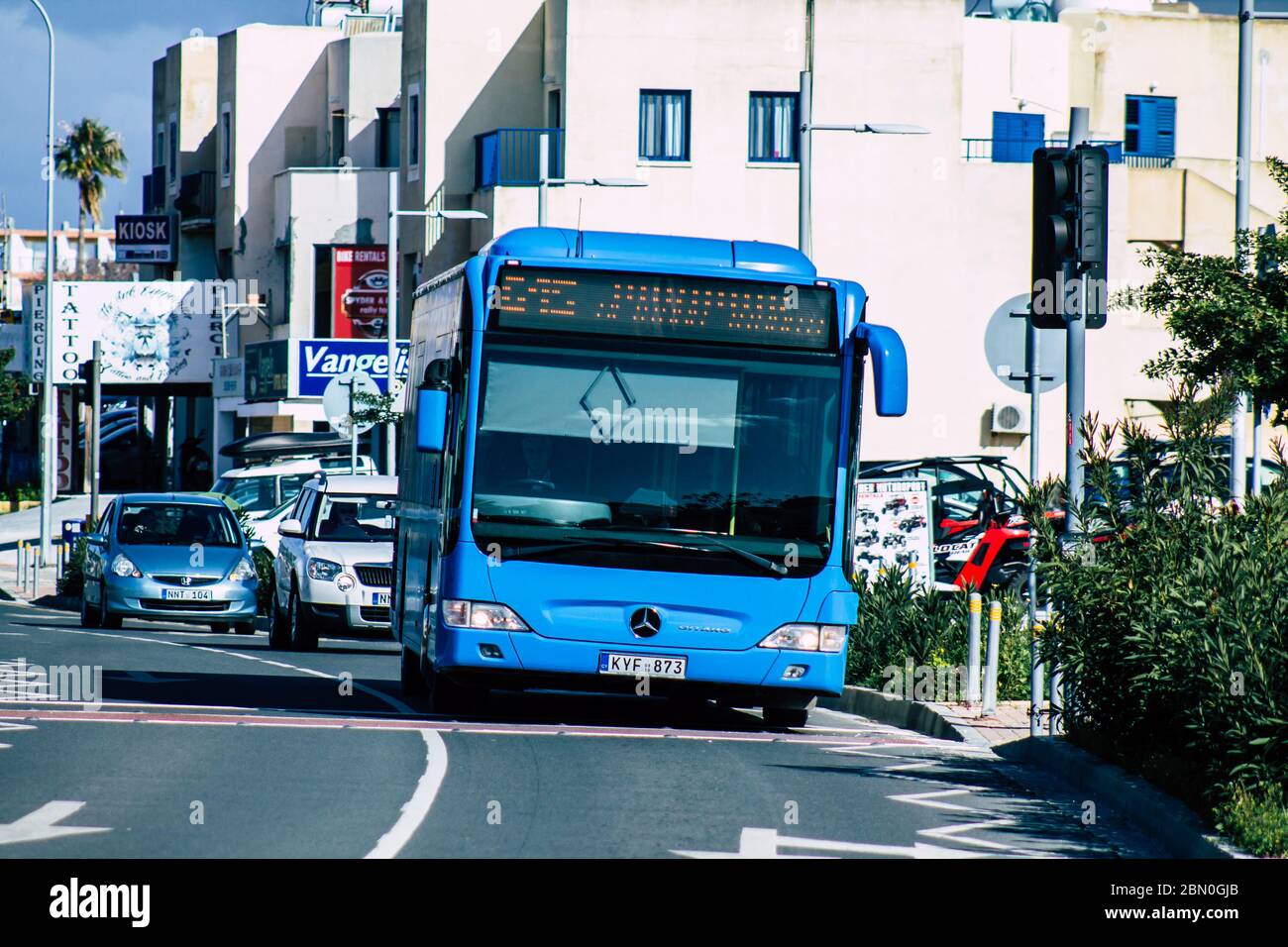 Paphos Cyprus February 29, 2020 View of a traditional public bus ...