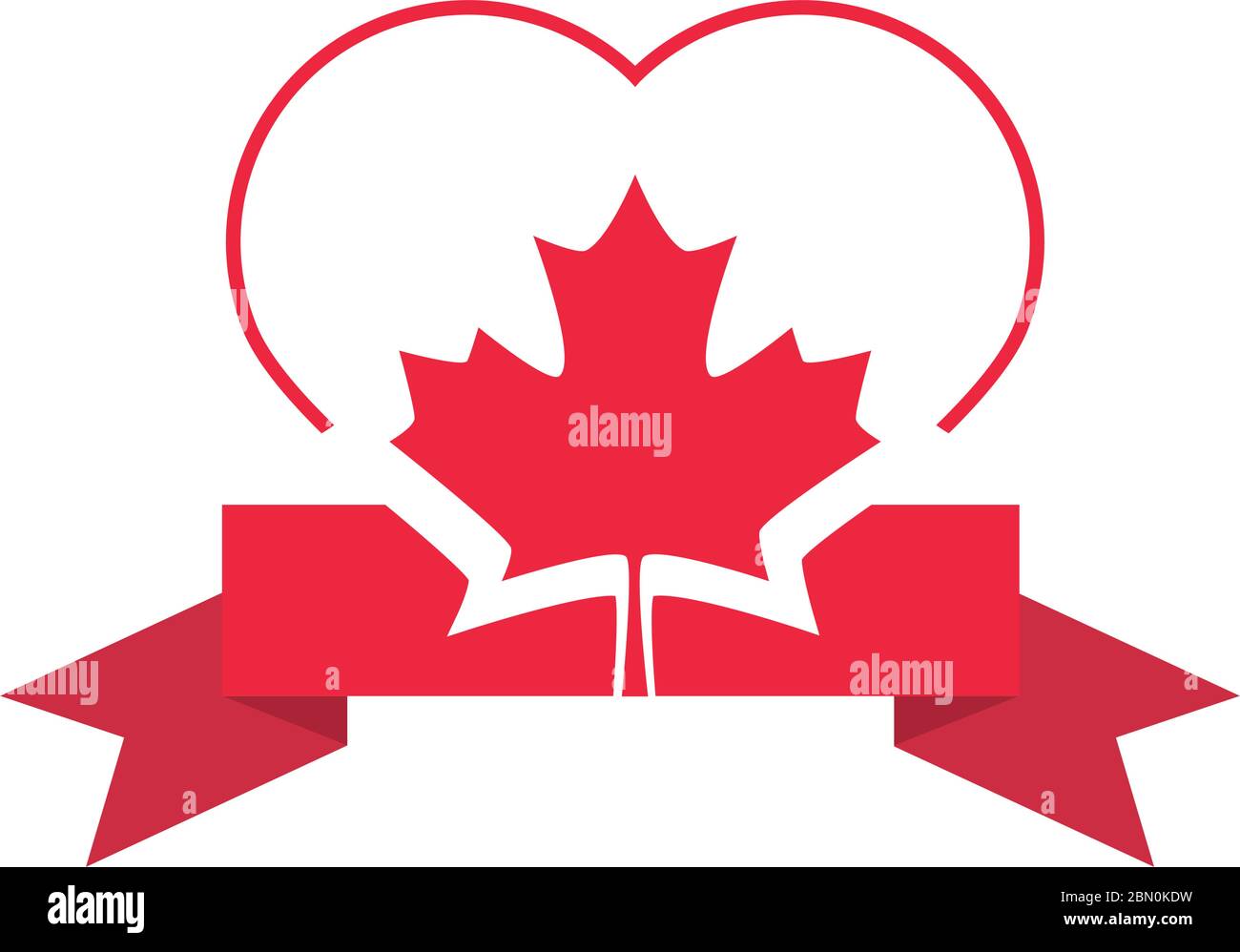 canada day, heart maple leaf ribbon decoration vector illustration flat ...