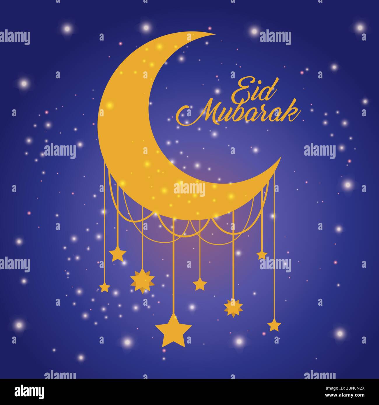 Eid mubarak moon with stars shining vector design Stock Vector Image ...