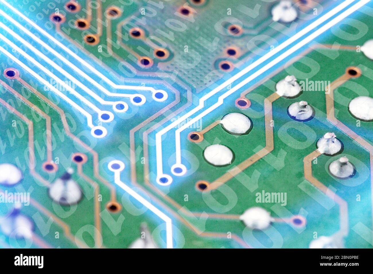 Futuristic electronic circuit board with binary code. Network and big ...