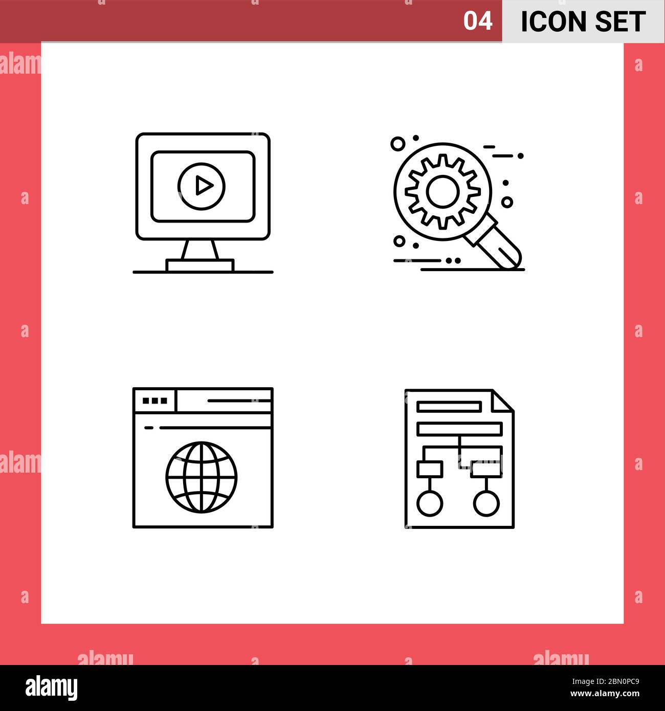 Line Pack of 4 Universal Symbols of monitor, server, customize, setting ...