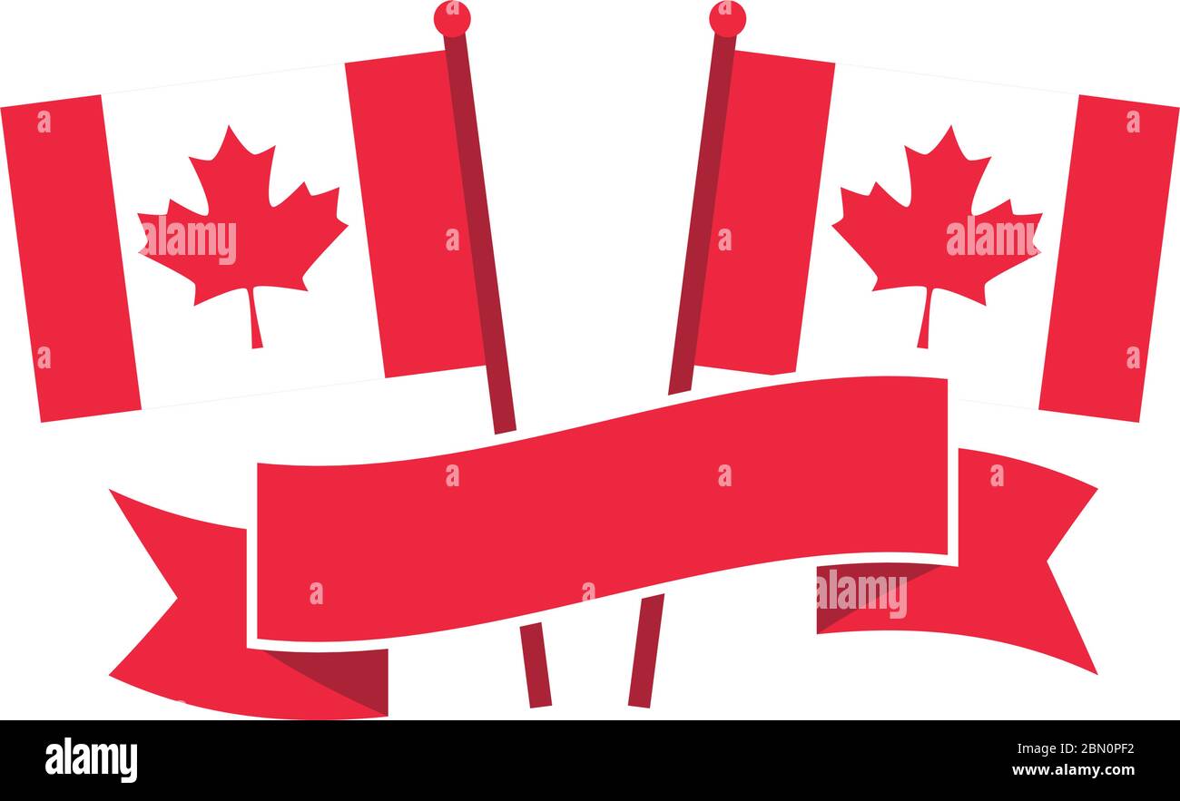 canada day, canadian flags in pole banner freedom celebration vector ...