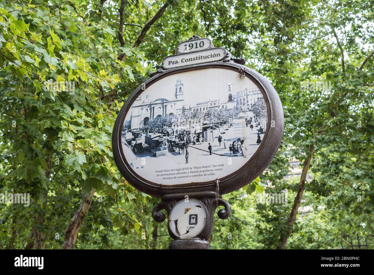 Montevideo / Uruguay, Dec 29, 2018: sign with historical information ...