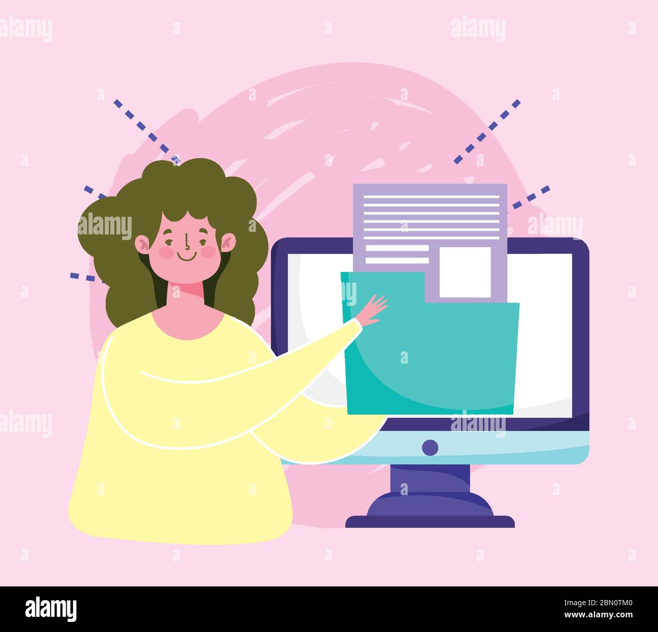 online education, student computer folder archive data digital vector ...