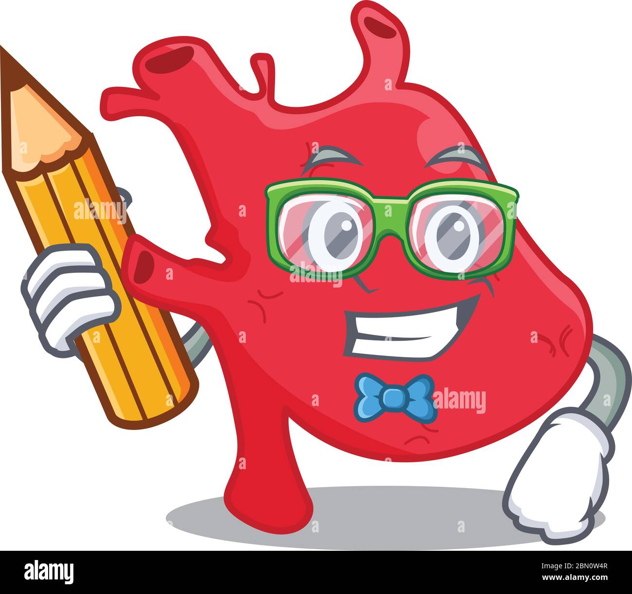 A brainy student heart cartoon character with pencil and glasses Stock ...