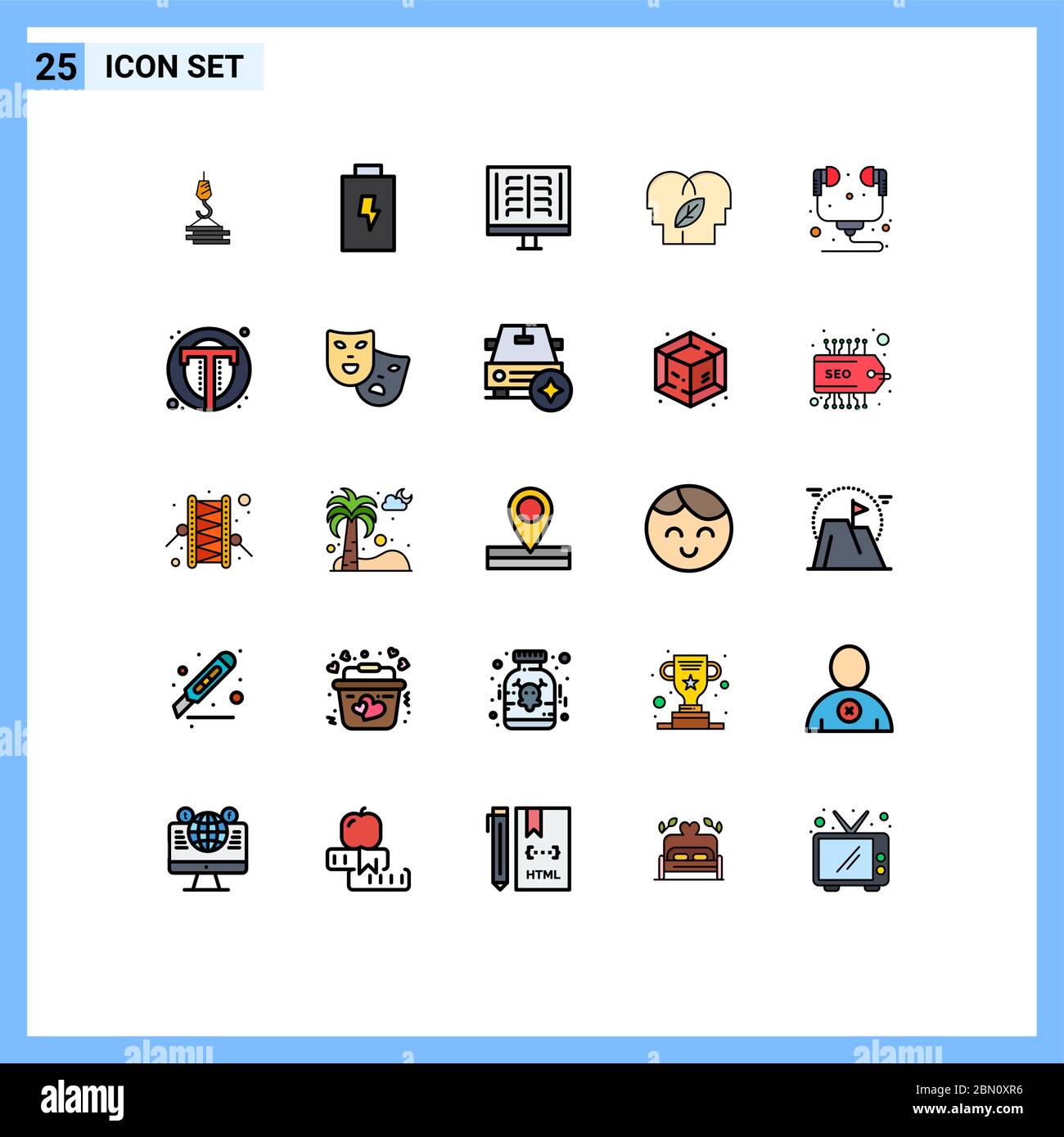 Filled line Flat Color Pack of 25 Universal Symbols of computer, head ...