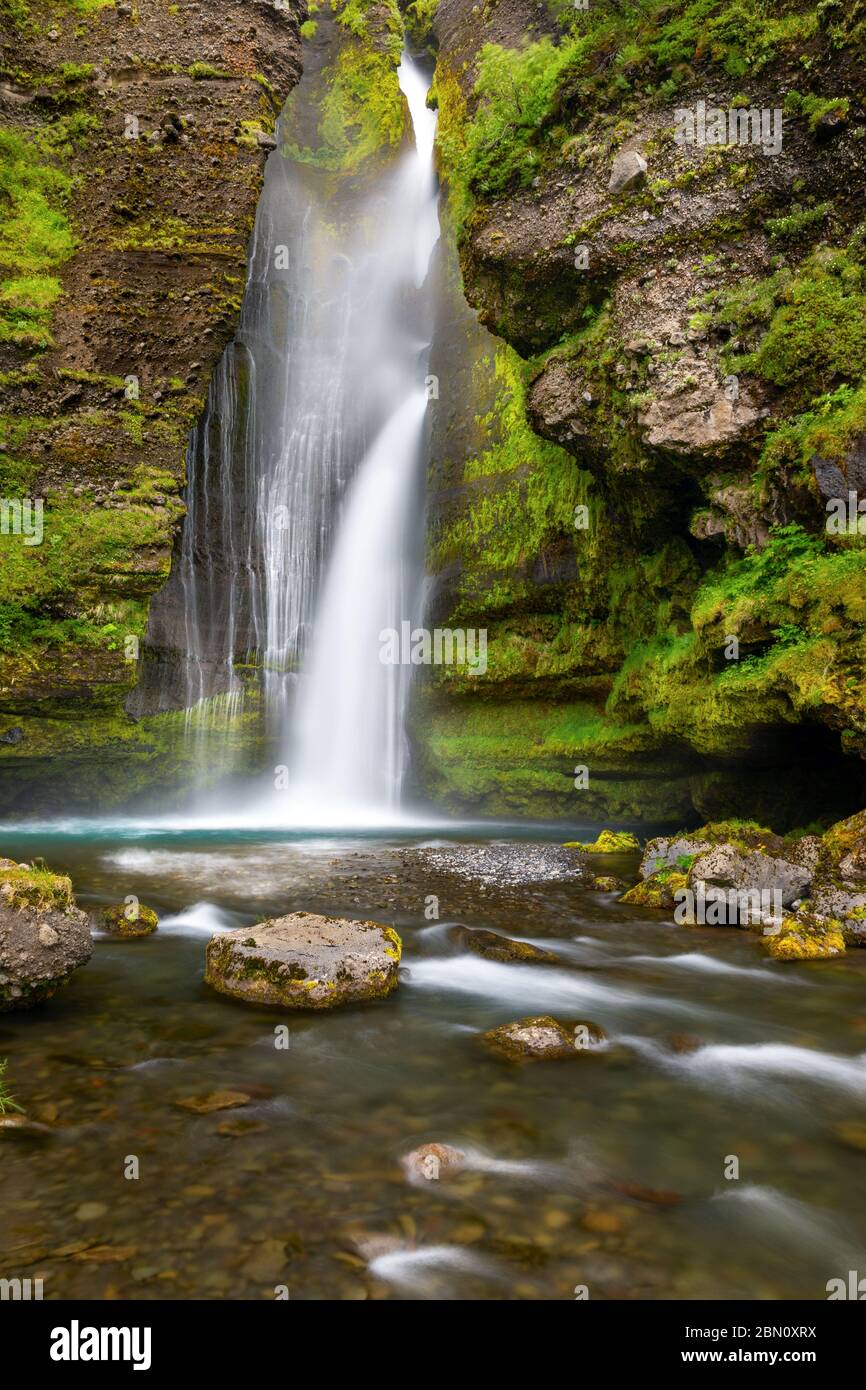 Gluggafoss waterfall in the Fljótshlíð area of southern Iceland Stock ...