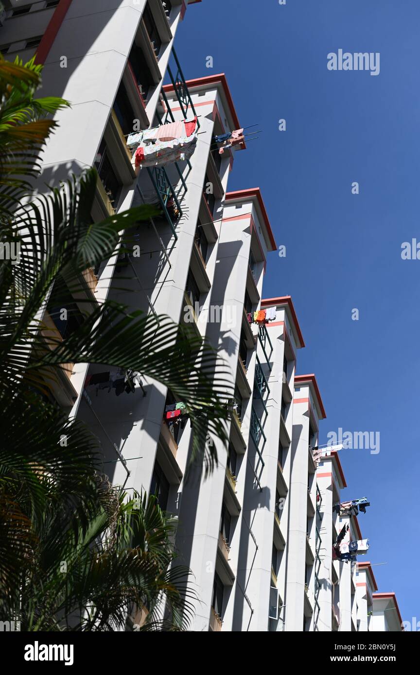 View of an affordable residential public housing block in Singapore ...