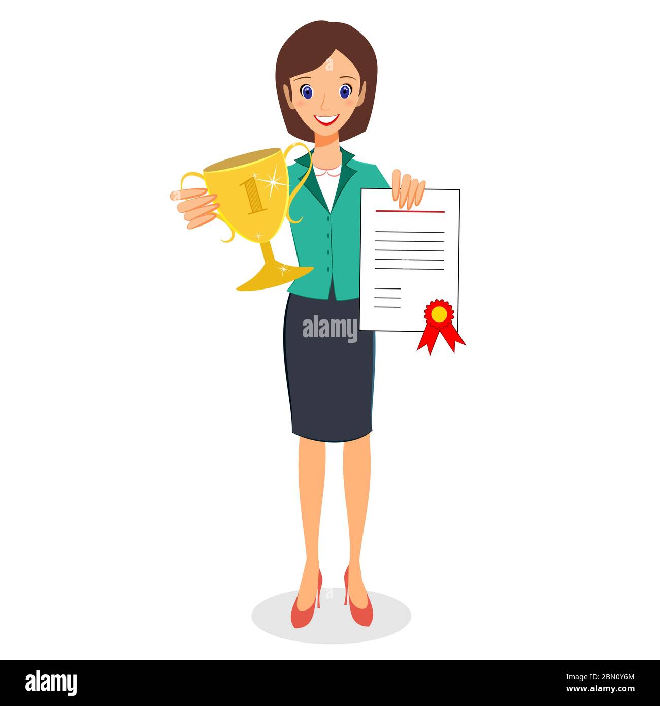 Celebrating holding trophy smiling Stock Vector Images - Alamy