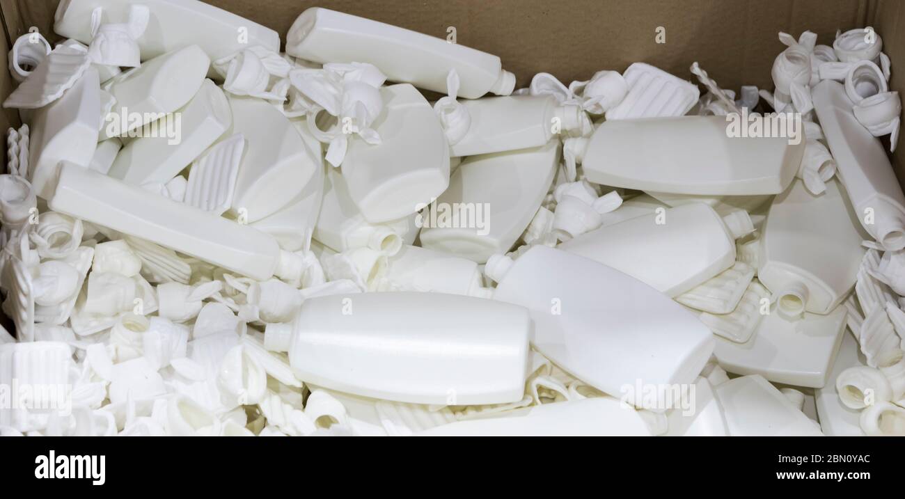 white plastic scrap form Extrusion Blow Moulding Process Stock Photo ...