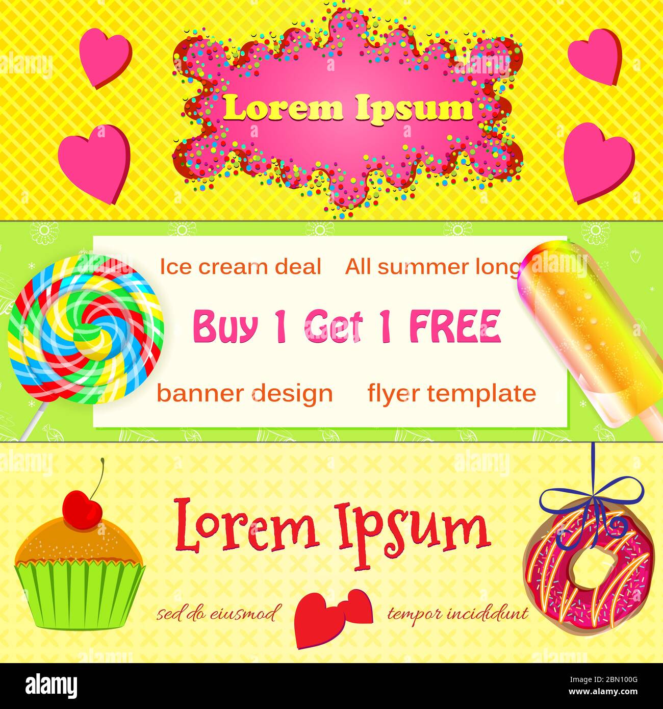 Set of vector bakery banners, advertisement flyers. Colourful bakery ...