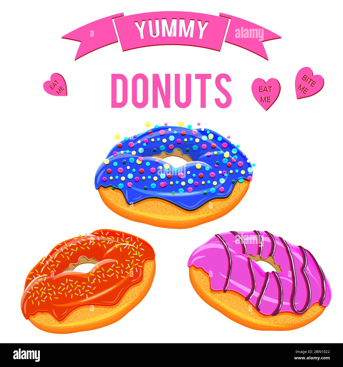 Assorted donuts set. Collection of tasty realistic donuts with ...