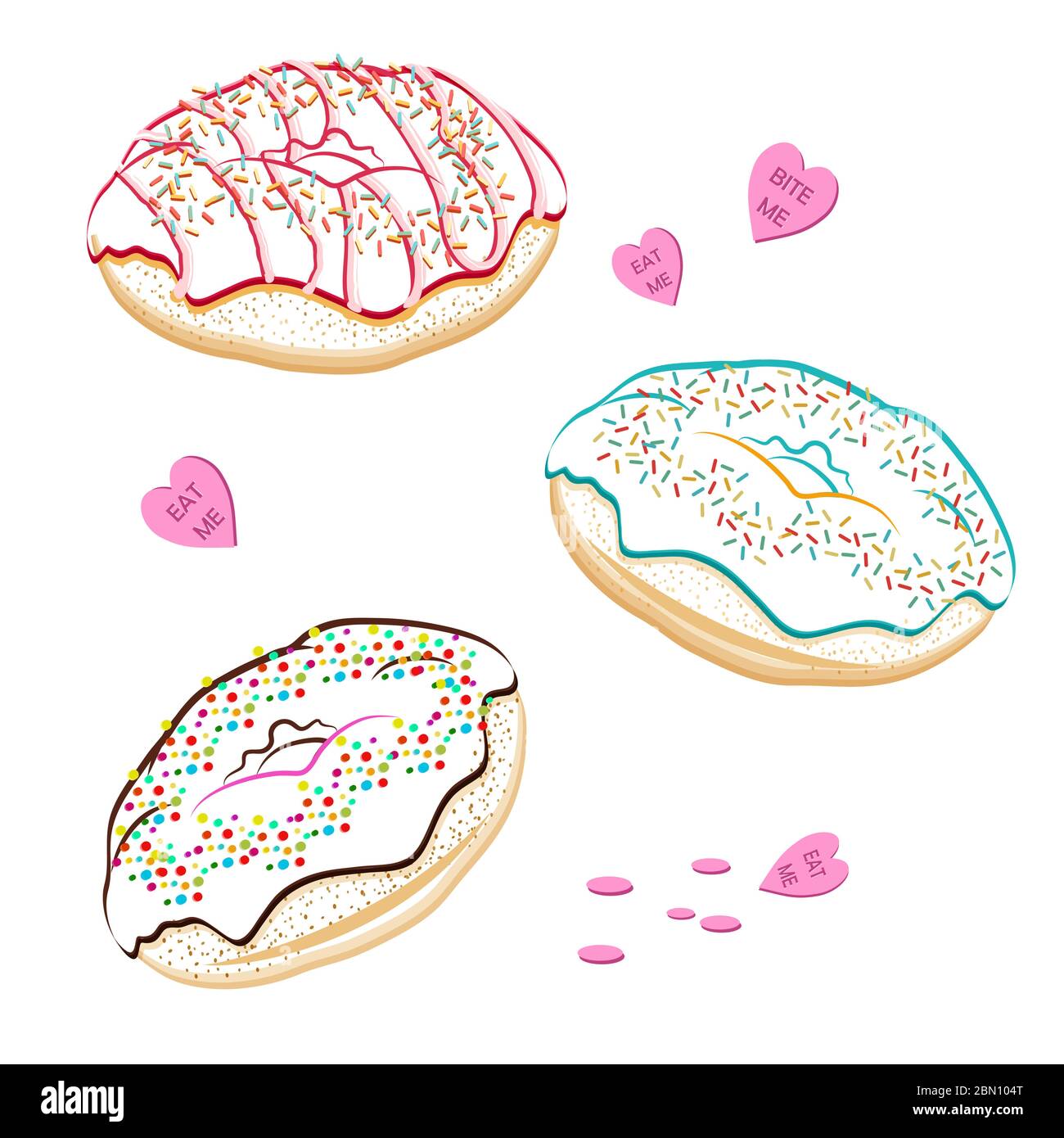 Assorted vector donuts line drawing, contour. Collection of tasty hand ...
