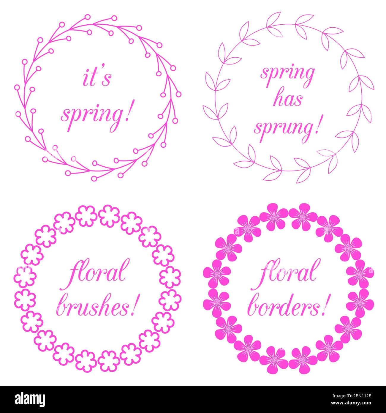 Floral frame vector brush set. Collection of cute retro floral borders ...