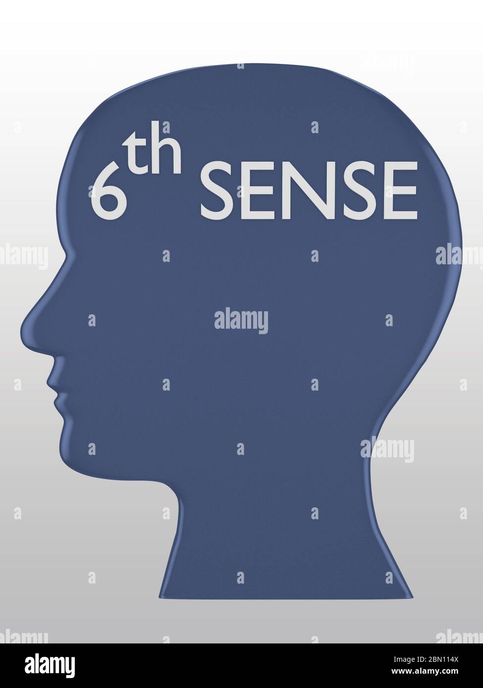3D illustration of head silhouette containing the text 6th SENSE ...