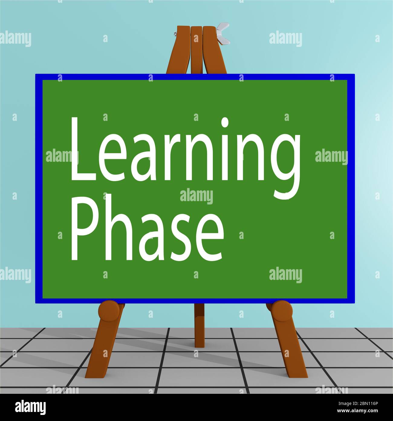 3D illustration of Learning Phase title on a tripod display board Stock ...