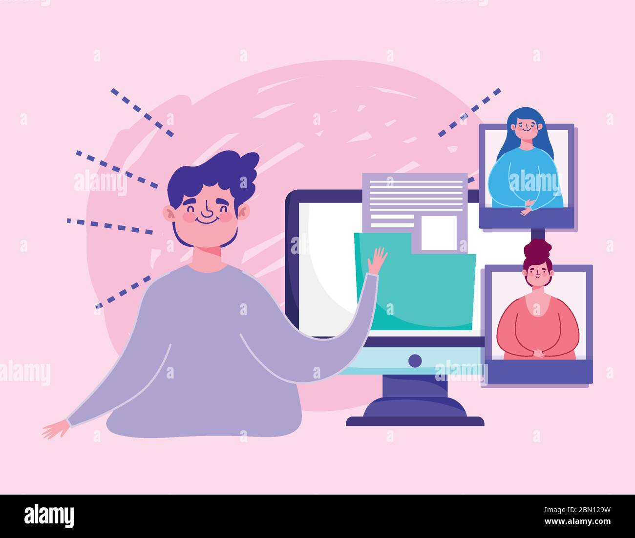 online education, student boy girl teacher computer information ...