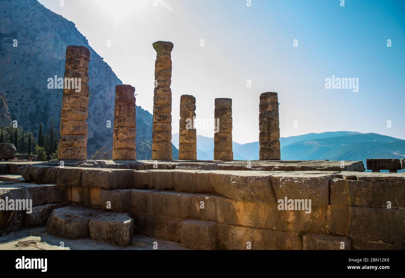 Ruins of the Altar of Apollo in and site of the Oracle of Delphi in ...