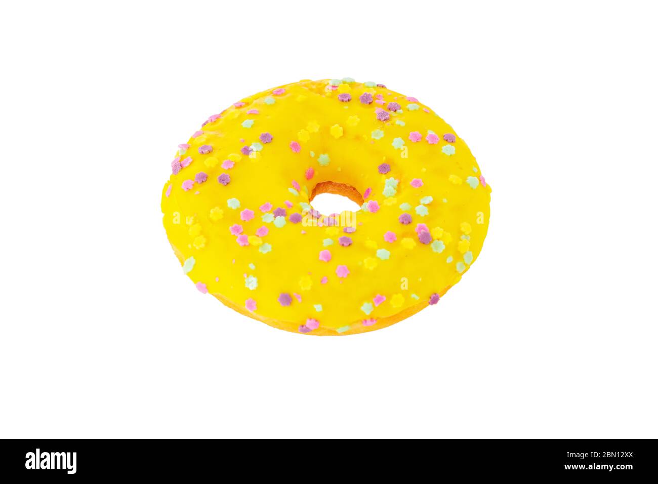 Yummy yellow donut isolated on white background Stock Photo - Alamy