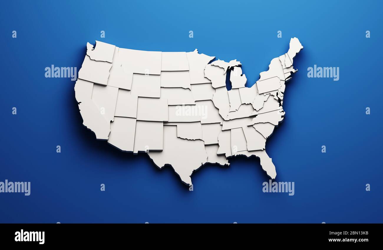 USA carved map by states showing different levels. 3D Rendering ...