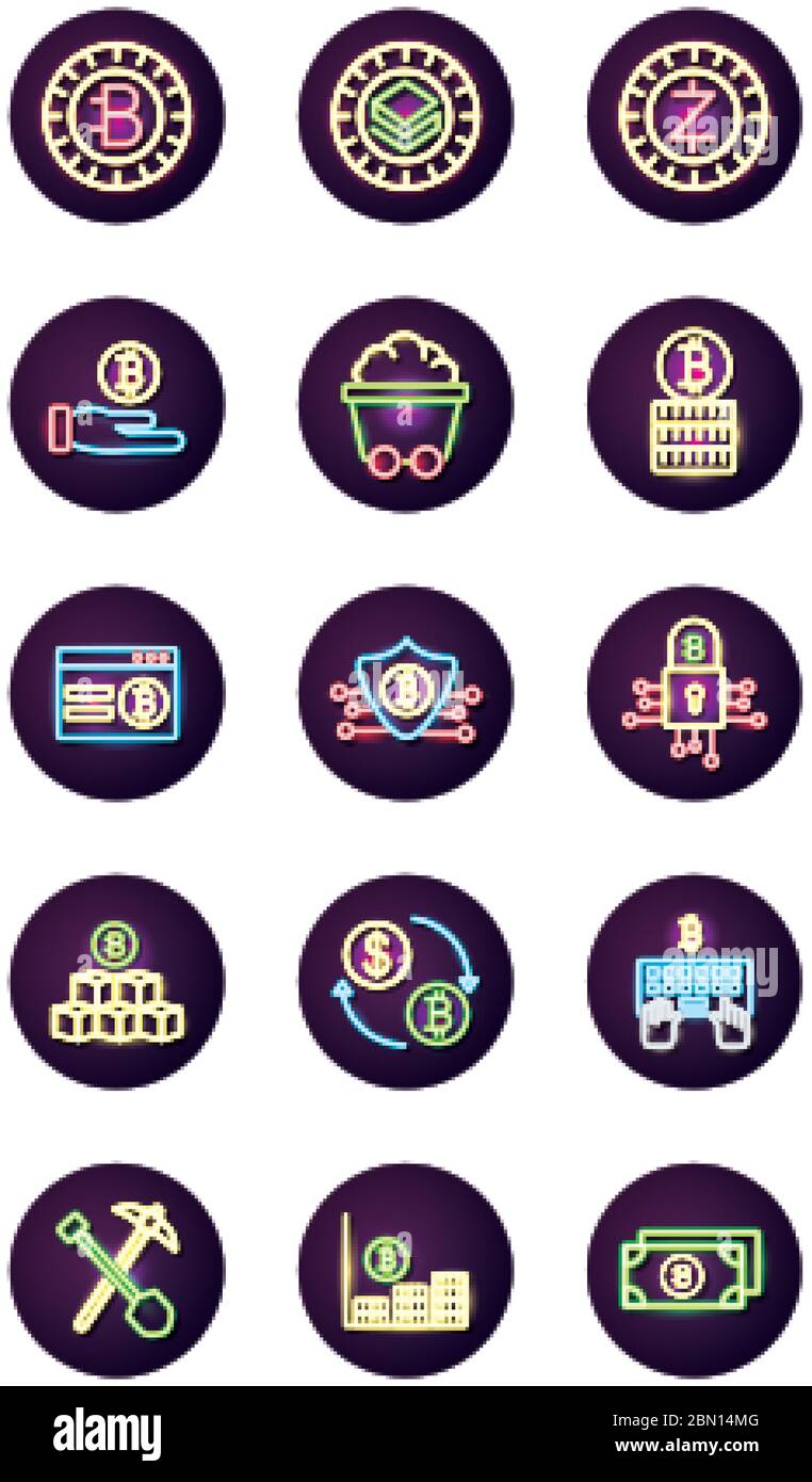 bundle of crypto currency icons neon style Stock Vector Image & Art - Alamy