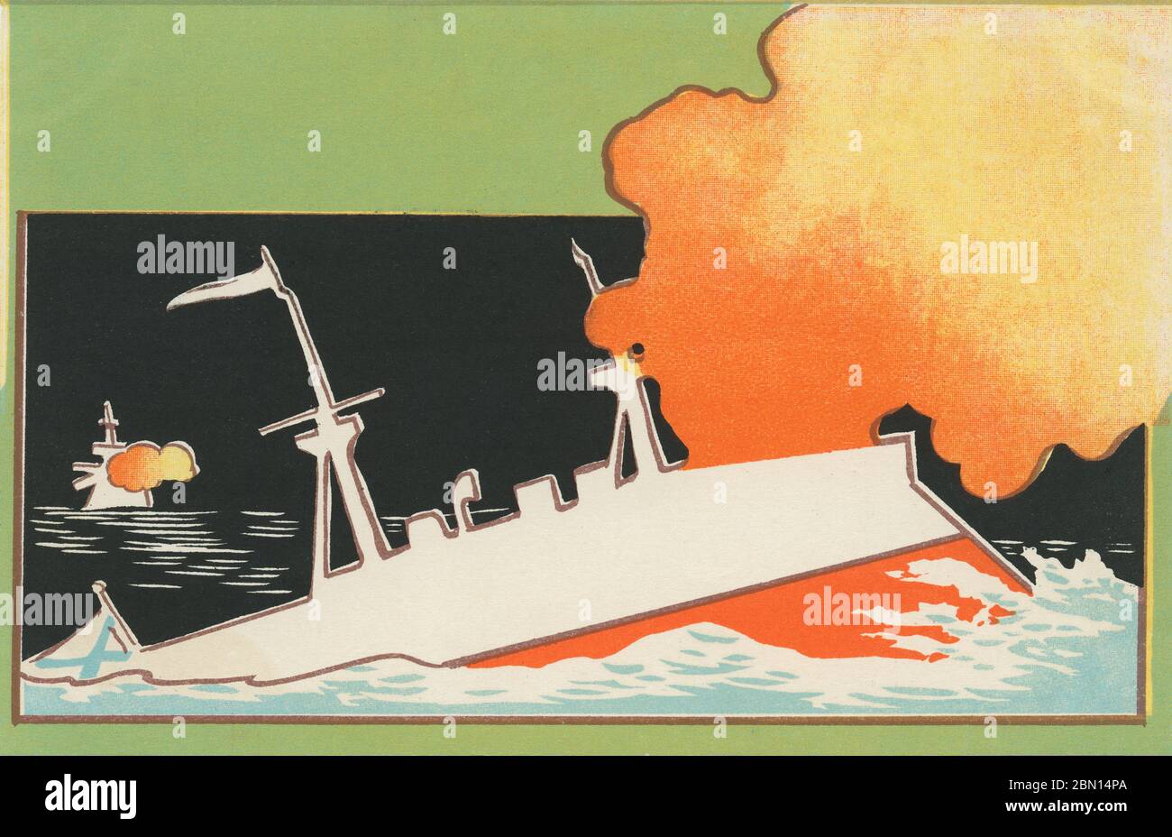 [ 1900s Japan - Russo-Japanese War ] — Illustration of the sinking of a ...