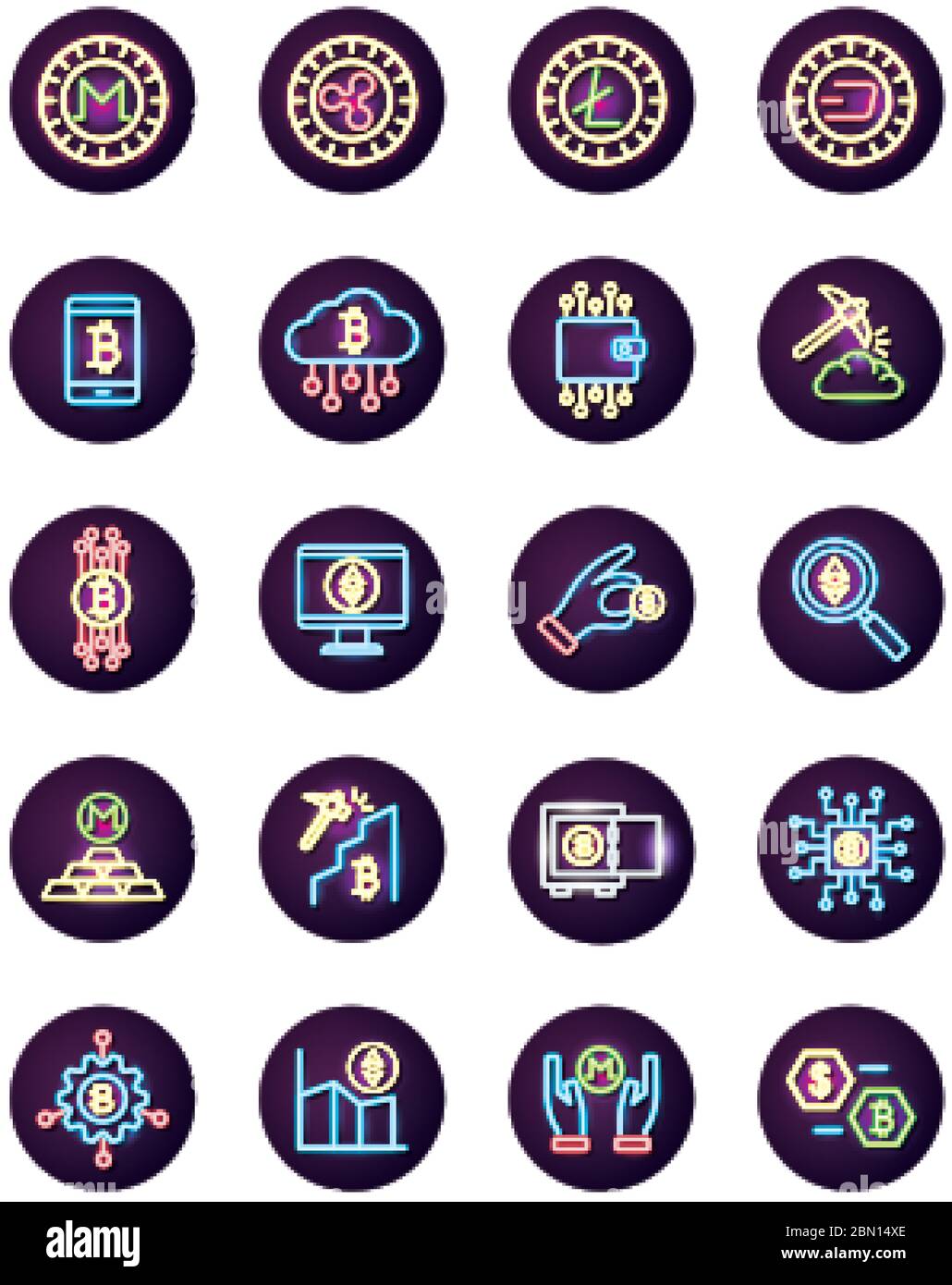bundle of crypto currency icons neon style Stock Vector Image & Art - Alamy