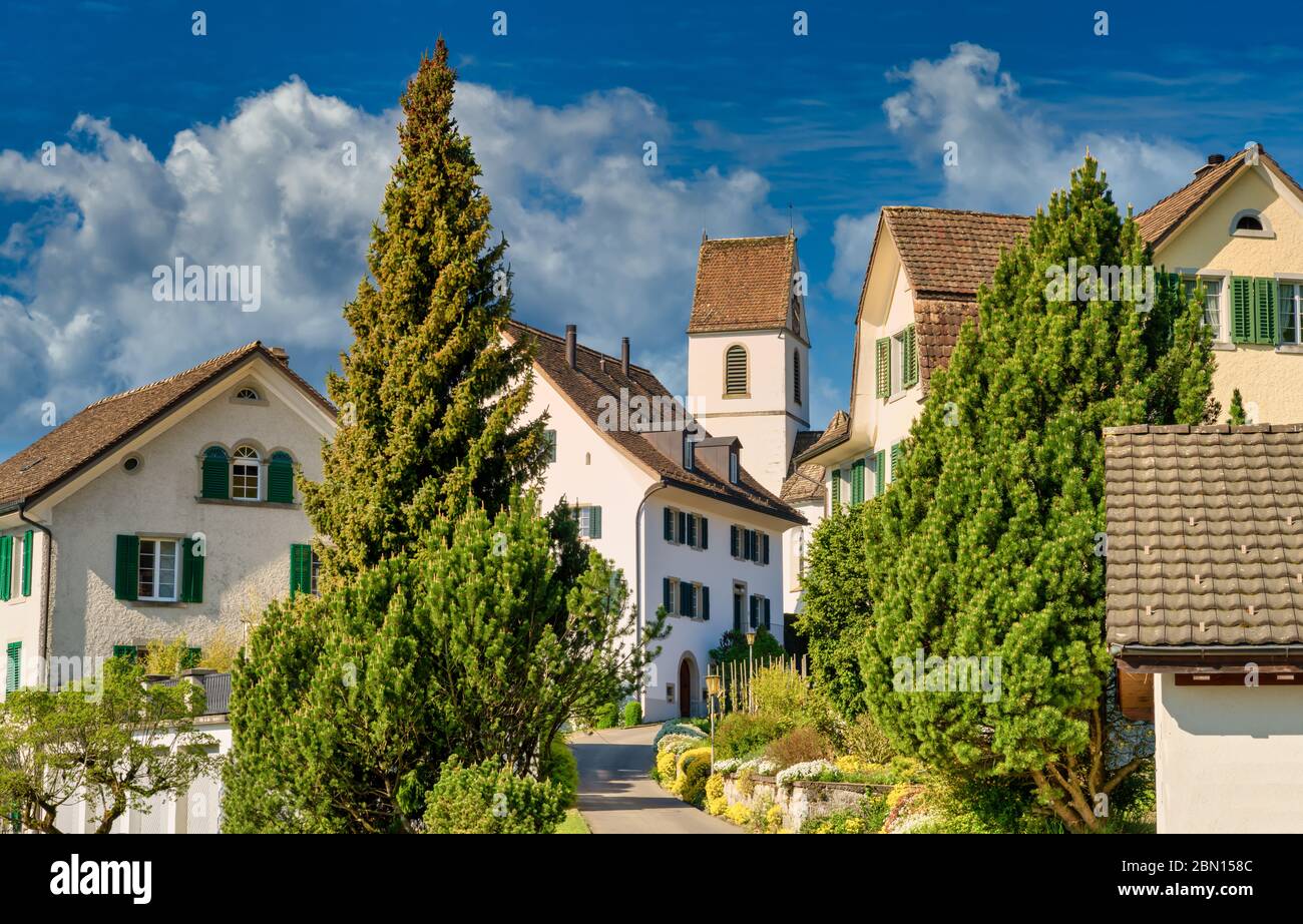 The historical village of Bollingen, on the shores of the Upper Zurich ...