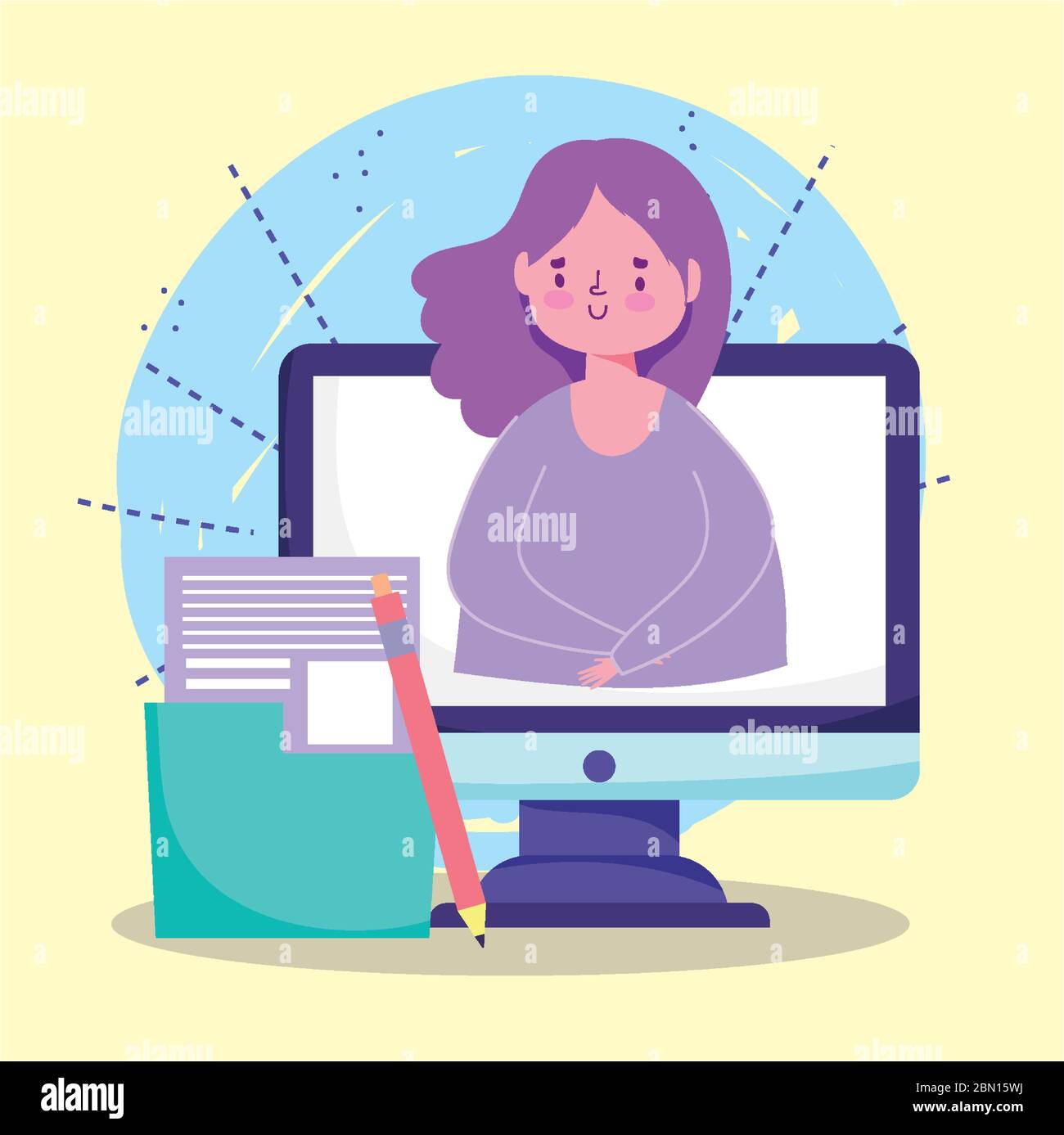 online education, student computer document pencil class vector ...