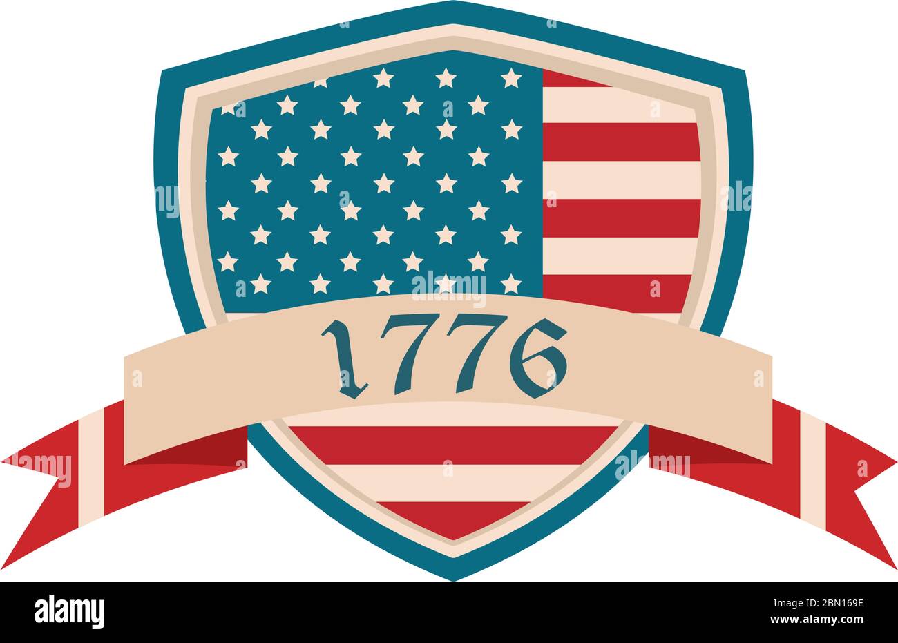 happy independence day, american flag shield ribbon celebration vector ...