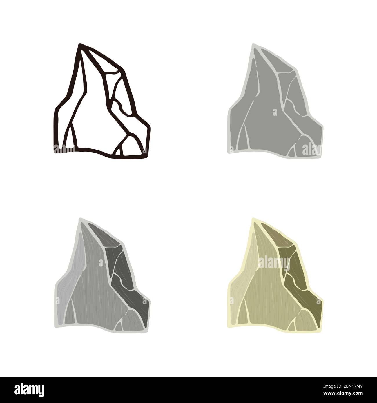 Stone set cube sharp edges shape. Outline sketch, flat style and realistic. Vector illustration ...