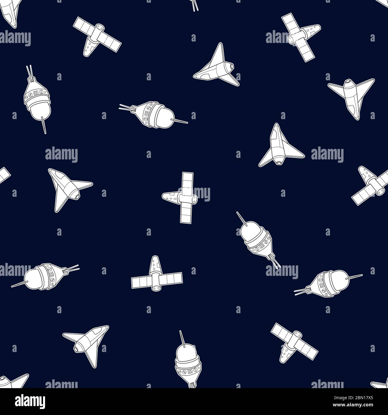 Rocket, shuttle and spaceship. Seamless pattern background. Vector ...