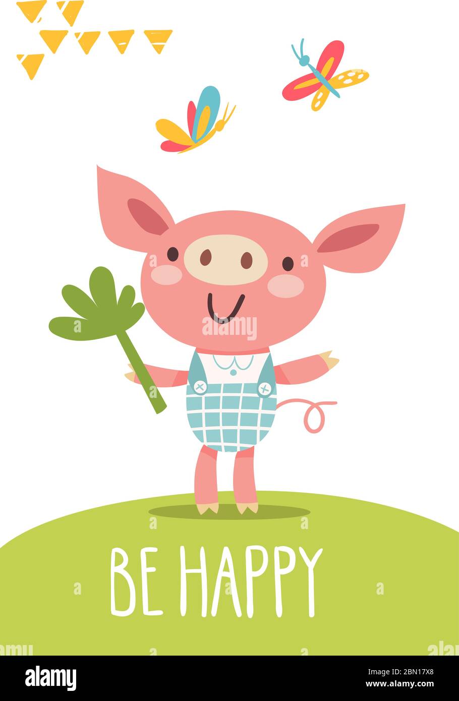 Funny cartoon be happy hand drawn poster with pig Stock Vector Image ...