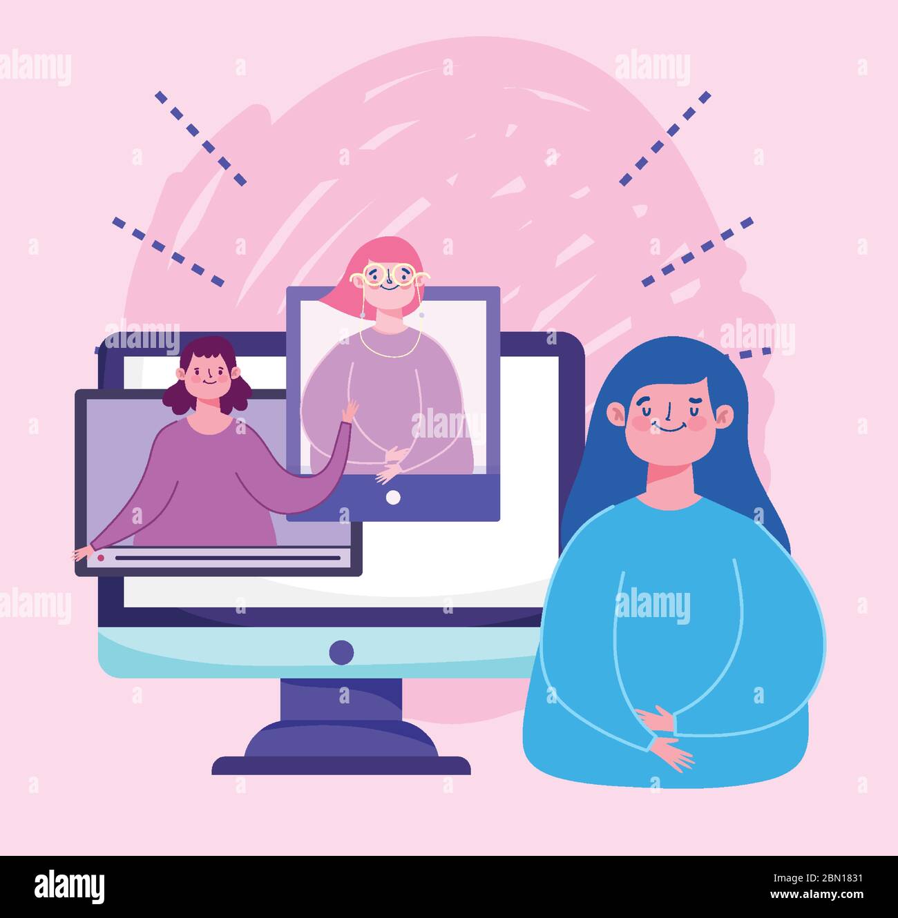 online education, teacher and students connection smartphone computer ...