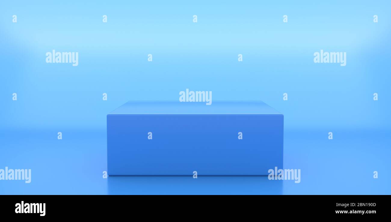 Product display empty, block shape, blue color, blue background ...