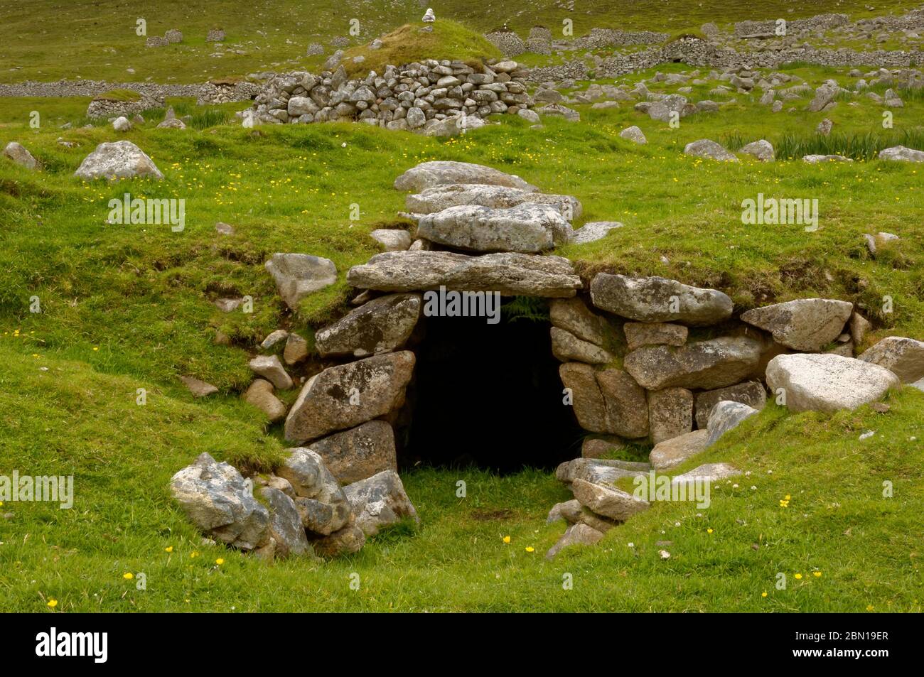A Cleit or stone storage hut or bothy on the Island of Hirta, St. Kilda ...